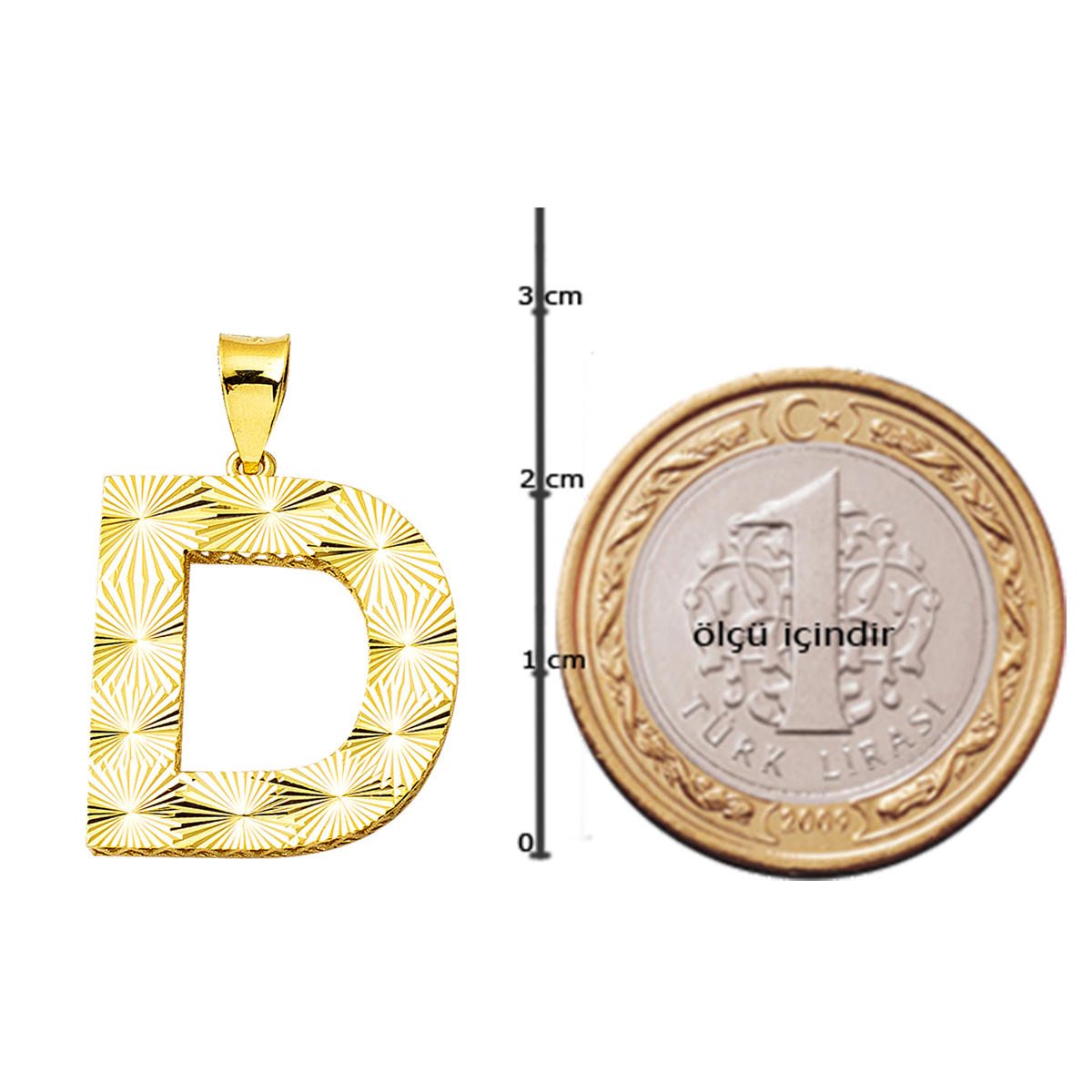 D Harfi 3 Boyutlu Altın Kolye Ucu- Zer Pırlanta - Altın - Mücevher
